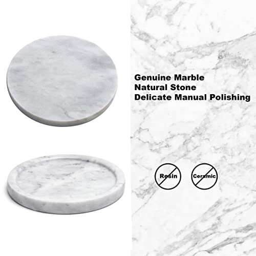 Moreast Natural Grey Marble Tray, Decorative Real Stone Round Tray, Genuine Marble Tray for Bathroom, Kitchen, Dresser, Vanity, Holding Jewelry, Perfume, Shampoo, 8"