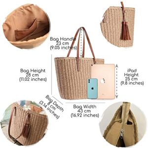 YXILEE Straw Bags For Women | M Size Travel Straw Totes Bag Woven Summer Handmade Shoulder Bag Handbag