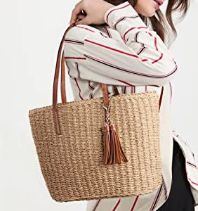 YXILEE Straw Bags For Women | M Size Travel Straw Totes Bag Woven Summer Handmade Shoulder Bag Handbag