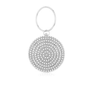 gripit round shape rhinestone wristlet handbag clutch purse evening wedding cocktail party bag,silver