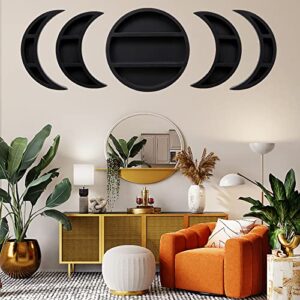 JCLD&YO9 Moon Phase Shelf Set Black Moon Shelf Crescent Floating Shelves,Bed Sofa Wall Decor Storage Rack,Office Decorative 5 Pieces Gift