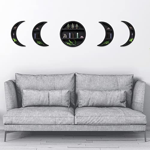 JCLD&YO9 Moon Phase Shelf Set Black Moon Shelf Crescent Floating Shelves,Bed Sofa Wall Decor Storage Rack,Office Decorative 5 Pieces Gift