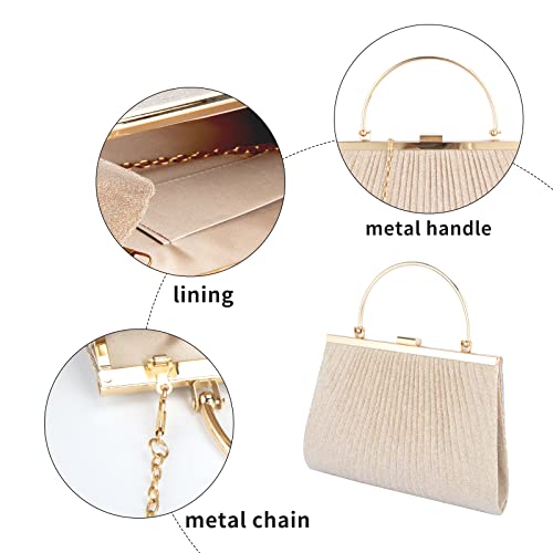 Gripit Pleated Prom Bags Small Apricot Evening Purse for Dinner Formal Bridal Dress Purses for Women Party Clutches