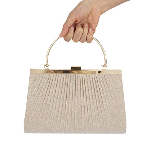 Gripit Pleated Prom Bags Small Apricot Evening Purse for Dinner Formal Bridal Dress Purses for Women Party Clutches