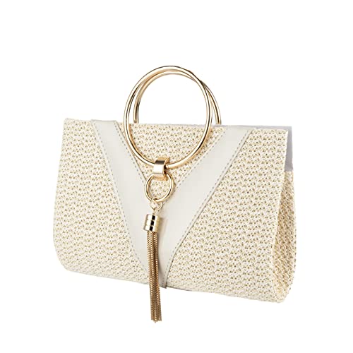 GripIt Straw Clutch Purse Women Straw Envelope Bag Wallet Summer Beach Handbag,White