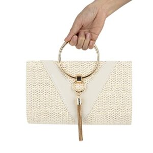 GripIt Straw Clutch Purse Women Straw Envelope Bag Wallet Summer Beach Handbag,White