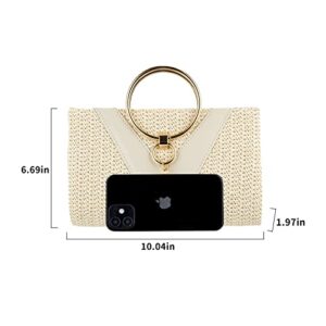 GripIt Straw Clutch Purse Women Straw Envelope Bag Wallet Summer Beach Handbag,White