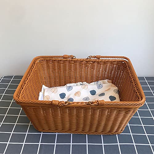 Wicker storage basket,Storage Container, Storage Bins Rectangular Basket,Arts and Crafts.Brown 16"