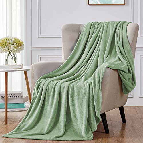 Walensee Fleece Blanket Plush Throw Fuzzy Lightweight (Throw Size 50x60 Sage Green) Super Soft Microfiber Flannel Blankets for Couch, Bed, Sofa Luxurious Warm and Cozy for All Seasons