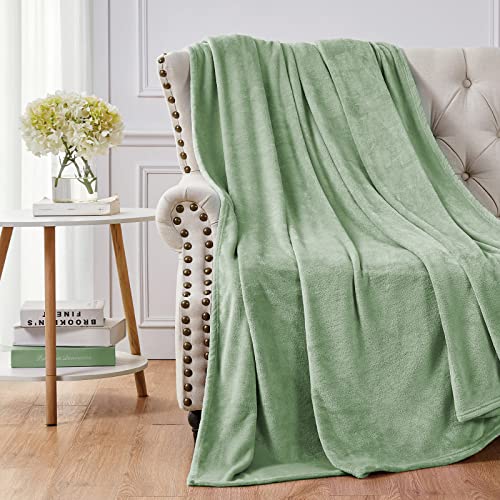 Walensee Fleece Blanket Plush Throw Fuzzy Lightweight (Throw Size 50x60 Sage Green) Super Soft Microfiber Flannel Blankets for Couch, Bed, Sofa Luxurious Warm and Cozy for All Seasons