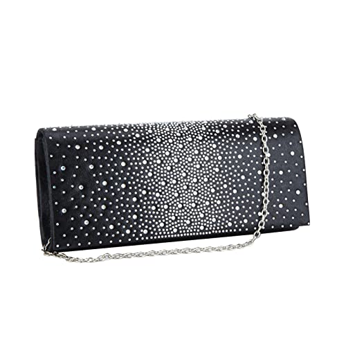 GripIt Women's Evening Handbag Rhinestone Clutch Glitter Purse Bags Diamond Purse for Formal Wedding and Party Cocktail with Shoulder Chain,Black