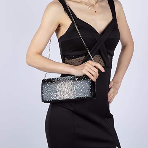 GripIt Women's Evening Handbag Rhinestone Clutch Glitter Purse Bags Diamond Purse for Formal Wedding and Party Cocktail with Shoulder Chain,Black