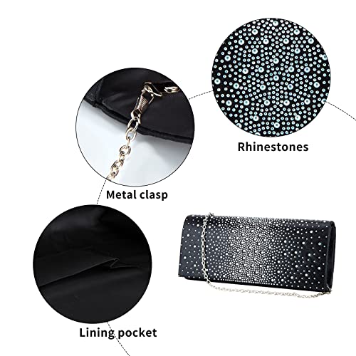 GripIt Women's Evening Handbag Rhinestone Clutch Glitter Purse Bags Diamond Purse for Formal Wedding and Party Cocktail with Shoulder Chain,Black