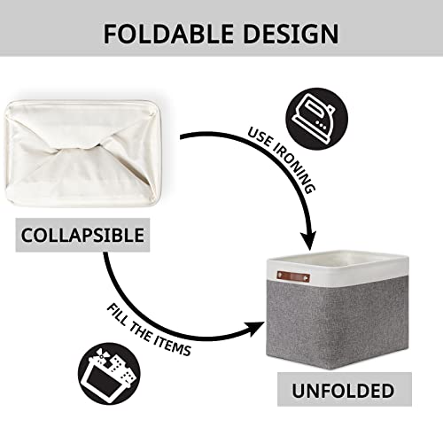 DULLEMELO Collapsible Bundle Baskets 2 Large Baskets 16"x12"x12" + 4 Cube Baskets 11"x11"x11"（White&Grey)