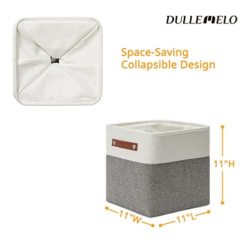 DULLEMELO Collapsible Bundle Baskets 2 Large Baskets 16"x12"x12" + 4 Cube Baskets 11"x11"x11"（White&Grey)