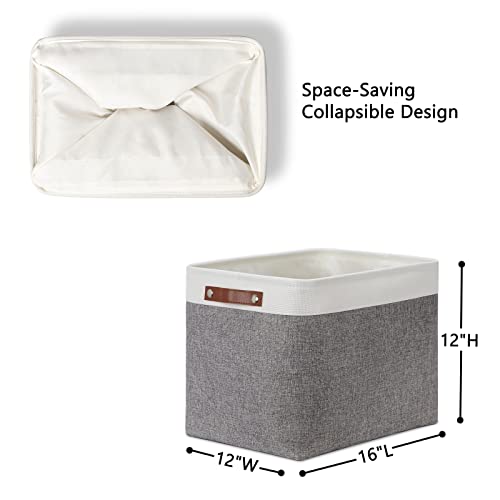 DULLEMELO Collapsible Bundle Baskets 2 Large Baskets 16"x12"x12" + 4 Cube Baskets 11"x11"x11"（White&Grey)