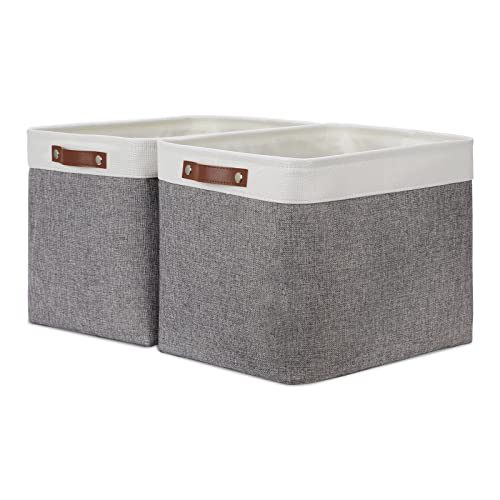 DULLEMELO Collapsible Bundle Baskets 2 Large Baskets 16"x12"x12" + 4 Cube Baskets 11"x11"x11"（White&Grey)