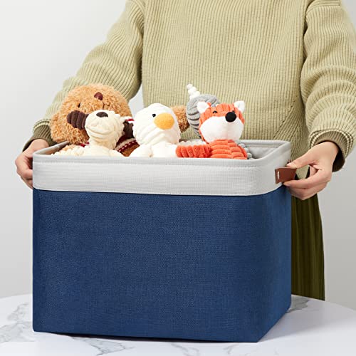 DULLEMELO Collapsible Bundle Baskets 2 Large Baskets 16"x12"x12" + 4 Cube Baskets 11"x11"x11"（White&Blue)