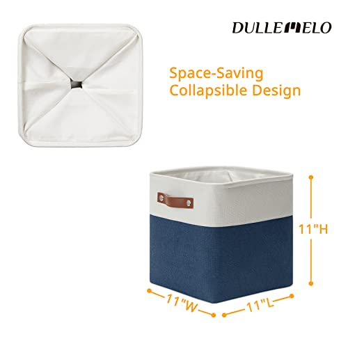 DULLEMELO Collapsible Bundle Baskets 2 Large Baskets 16"x12"x12" + 4 Cube Baskets 11"x11"x11"（White&Blue)