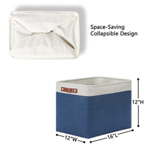 DULLEMELO Collapsible Bundle Baskets 2 Large Baskets 16"x12"x12" + 4 Cube Baskets 11"x11"x11"（White&Blue)