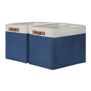 DULLEMELO Collapsible Bundle Baskets 2 Large Baskets 16"x12"x12" + 4 Cube Baskets 11"x11"x11"（White&Blue)