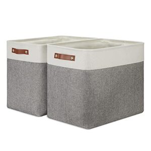 DULLEMELO Collapsible Bundle Baskets 2 Large Baskets 17"x12"x15" + 4 Cube Baskets 11"x11"x11"（White&Grey)