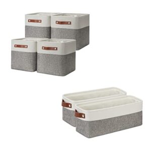 dullemelo collapsible bundle baskets 4 cube baskets 11″x11″x11″ + 2 narrow baskets 15″x6″x5.5″（white&grey)