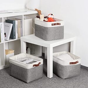 DULLEMELO Collapsible Bundle Baskets 3 Medium Baskets 15"x11"x9.5" + 4 Cube Baskets 12"x12"x12"（White&Grey