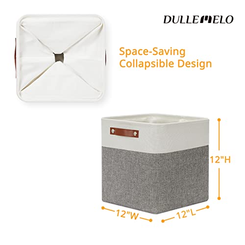 DULLEMELO Collapsible Bundle Baskets 3 Medium Baskets 15"x11"x9.5" + 4 Cube Baskets 12"x12"x12"（White&Grey