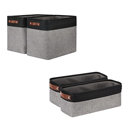 DULLEMELO Collapsible Bundle Baskets 2 Large Baskets 17"x12"x15" + 2 Narrow Baskets 15"x6"x5.5"（Black&Grey)