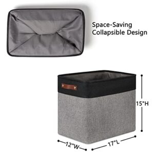 DULLEMELO Collapsible Bundle Baskets 2 Large Baskets 17"x12"x15" + 2 Narrow Baskets 15"x6"x5.5"（Black&Grey)