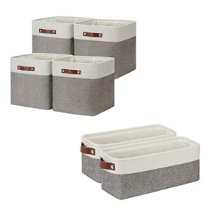 dullemelo collapsible bundle baskets 2 narrow baskets 15″x6″x5.5″ + 4 cube baskets 13″x13″x13″（white&grey)