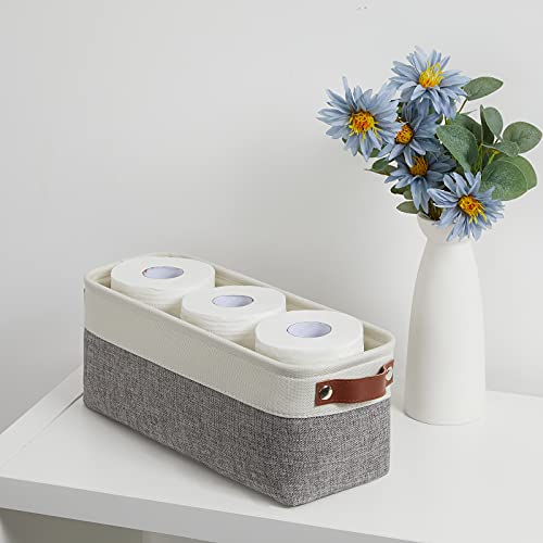 DULLEMELO Collapsible Bundle Baskets 2 Narrow Baskets 15"x6"x5.5" + 4 Cube Baskets 13"x13"x13"（White&Grey)