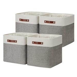 DULLEMELO Collapsible Bundle Baskets 2 Narrow Baskets 15"x6"x5.5" + 4 Cube Baskets 13"x13"x13"（White&Grey)