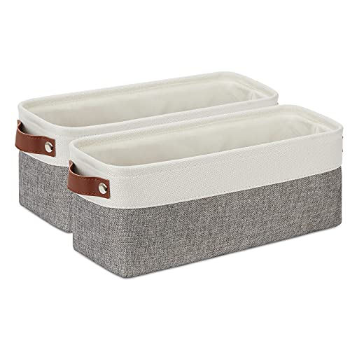 DULLEMELO Collapsible Bundle Baskets 2 Narrow Baskets 15"x6"x5.5" + 4 Cube Baskets 13"x13"x13"（White&Grey)