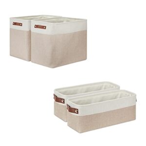 dullemelo collapsible bundle baskets 2 large baskets 17″x12″x15″ + 2 narrow baskets 15″x6″x5.5″（white&khaki)