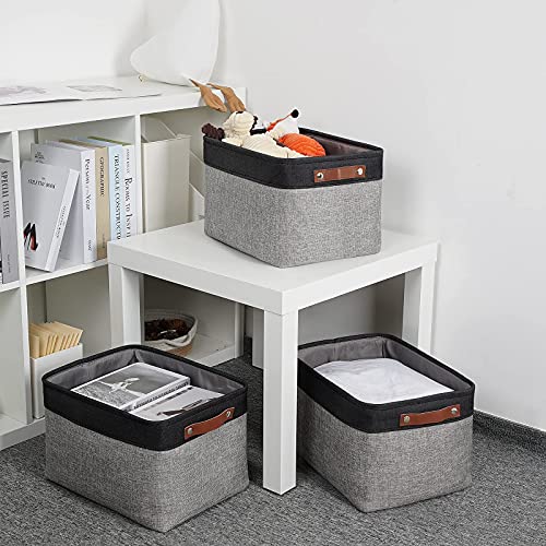 DULLEMELO Collapsible Bundle Baskets 3 Medium Baskets 15"x11"x9.5" + 2 Narrow Baskets 15"x6"x5.5"（Black&Grey)