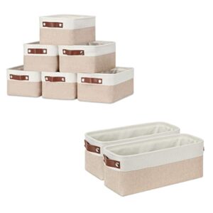 dullemelo collapsible bundle baskets 6 small baskets 11.8″x7.9″x5.1″ + 2 narrow baskets 15″x6″x5.5″（white&khaki)