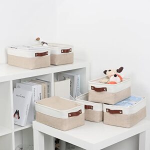 DULLEMELO Collapsible Bundle Baskets 6 Small Baskets 11.8"x7.9"x5.1" + 2 Narrow Baskets 15"x6"x5.5"（White&Khaki)