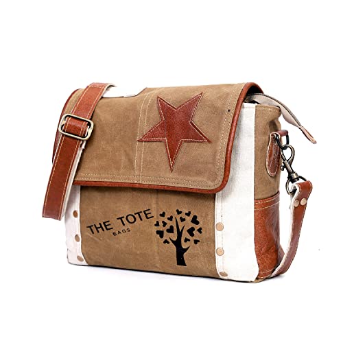 CLA Upcycled Canvas Star Crossbody Bag, Upcycled Canvas & Cowhide Crossbody Bag, Upcycled Canvas & Cowhide Leather Crossbody Bag for Women, Canvas Crossbody Bags for Women