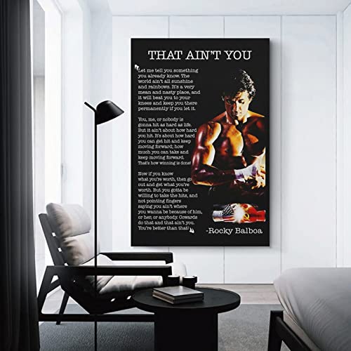 Rocky Motivational Poster Inspirational Quotes Poster Canvas Wall Art 90S Room Aesthetic Posters 12x18inch(30x45cm)