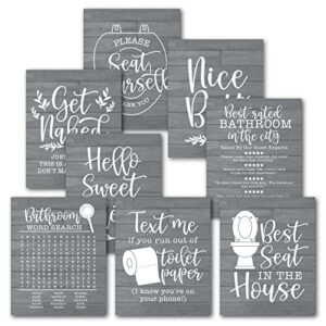 6 reversible funny bathroom signs decor funny bathroom wall art 8×10 – farmhouse bathroom decor wall art funny bath decor, bathroom rules wall decor bathroom, please seat yourself bathroom sign funny