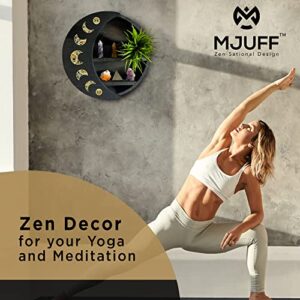 MJUFF 16" Wooden Moon Shelf for Crystals and Essential Oils - Crystal Shelf Display with Magnetic Door - Wiccan Decor Crystal Organizer - Round Wall Shelf for Unique Home Decor