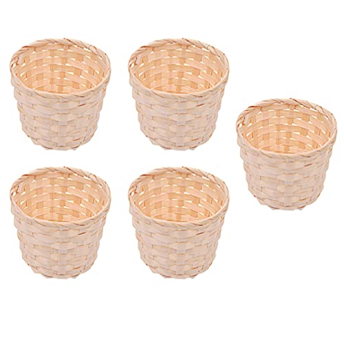 HANABASS 5pcs Desktop Weaving Storage Basket, Small Household Wood Woven Storage Box for Debris Crafts Toys Jewelry Organizer Desk Decoration Desktop Flower Pot Garbage Can