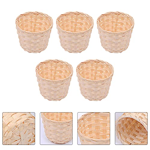 HANABASS 5pcs Desktop Weaving Storage Basket, Small Household Wood Woven Storage Box for Debris Crafts Toys Jewelry Organizer Desk Decoration Desktop Flower Pot Garbage Can