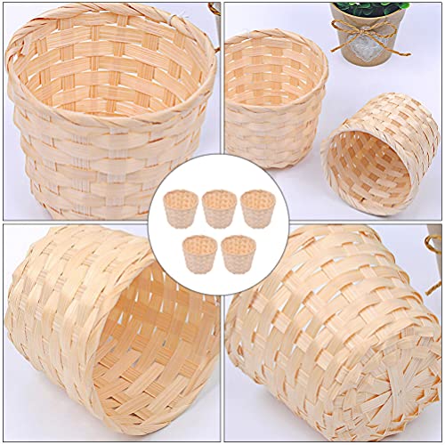 HANABASS 5pcs Desktop Weaving Storage Basket, Small Household Wood Woven Storage Box for Debris Crafts Toys Jewelry Organizer Desk Decoration Desktop Flower Pot Garbage Can