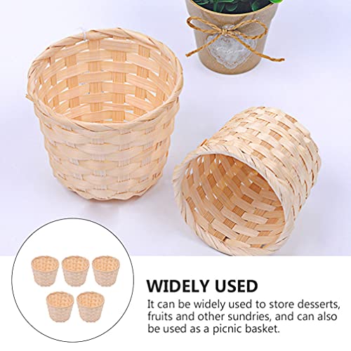 HANABASS 5pcs Desktop Weaving Storage Basket, Small Household Wood Woven Storage Box for Debris Crafts Toys Jewelry Organizer Desk Decoration Desktop Flower Pot Garbage Can