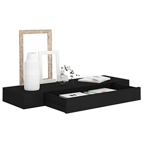 Wall Mounted Floating Shelves Wall Decor Storage Shelves Invisible Ledge Hanging Shelves Picture Frame Ledge Shelves with Drawer Black 31.5"x9.8"x3.1"