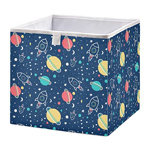 Blueangle Outer Space Pattern Cube Storage Bin, 11 x 11 x 11 in, Large Collapsible Organizer Storage Basket for Home Décor（683）