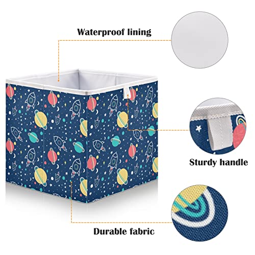 Blueangle Outer Space Pattern Cube Storage Bin, 11 x 11 x 11 in, Large Collapsible Organizer Storage Basket for Home Décor（683）